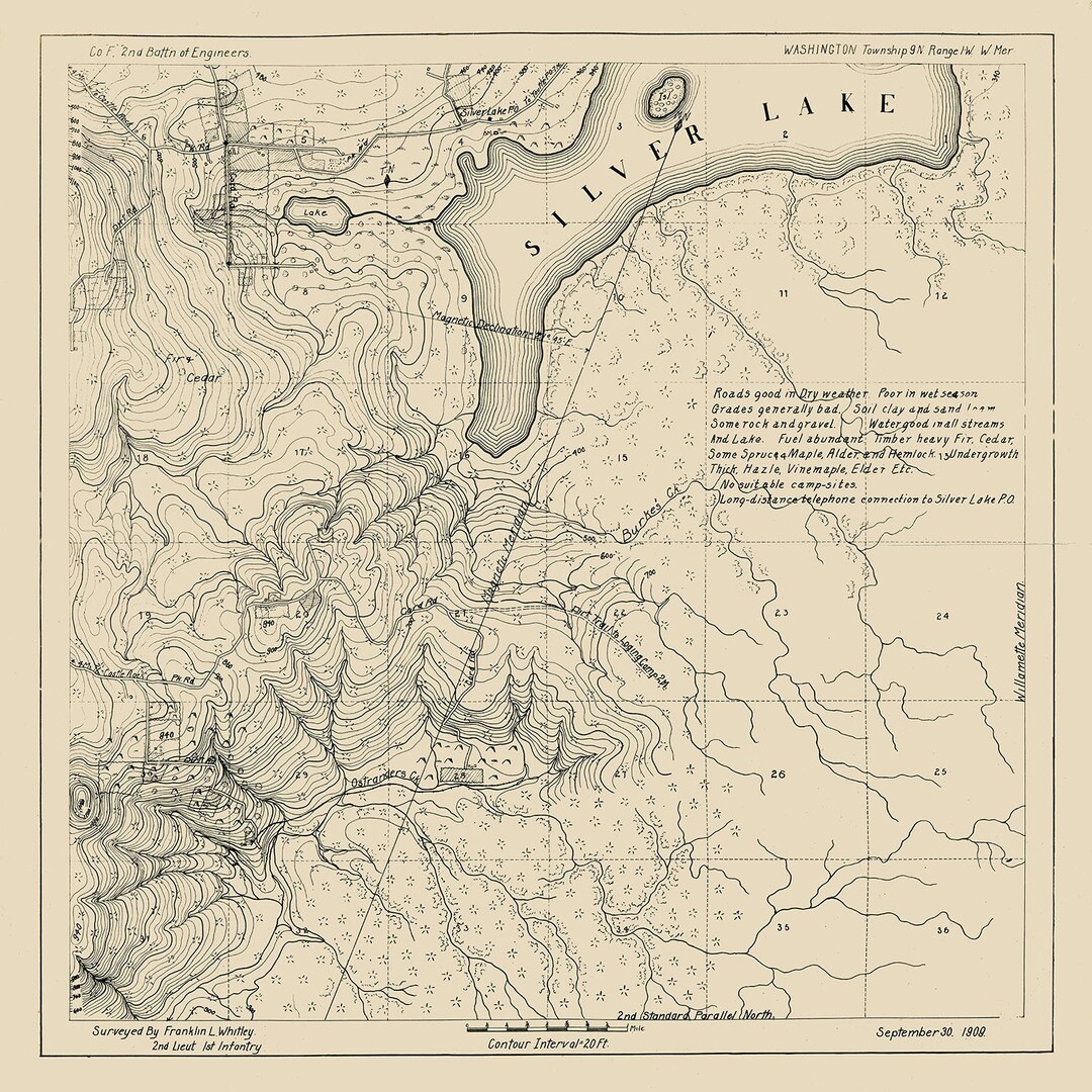 1909 Map of Silver Lake Washington - Etsy