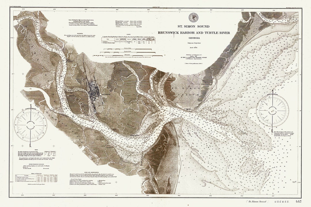 1901 Nautical Map of St Simon Sound Brunswick Harbor Georgia - Etsy