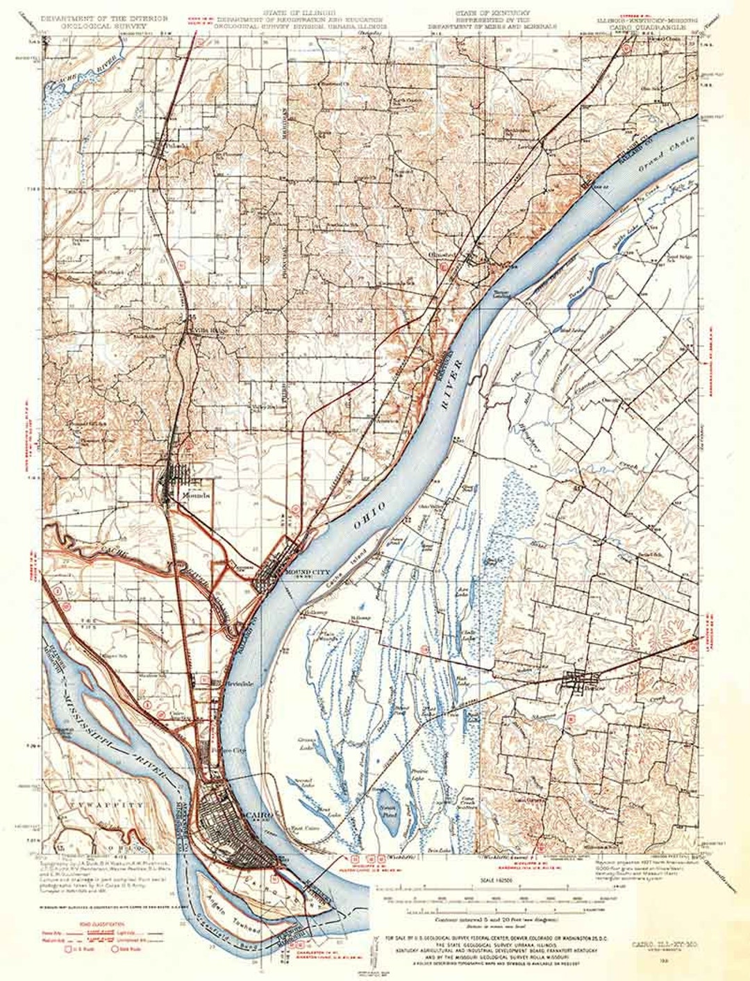 1931 Topo Map of Cairo Illinois Ohio River Mound City - Etsy
