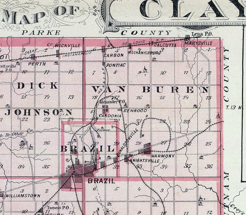 1876 Map of Clay County Indiana Staunton Brazil - Etsy