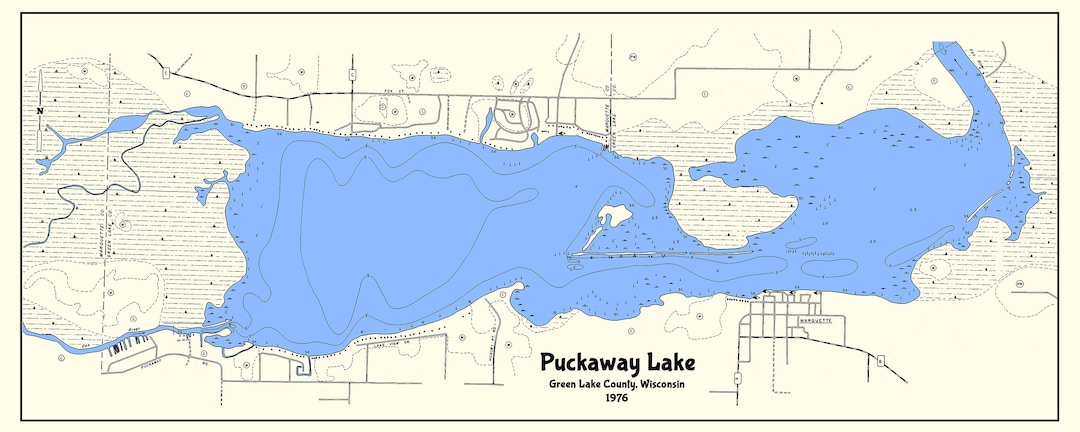 1976 Map of Puckaway Lake Green Lake County Wisconsin - Etsy