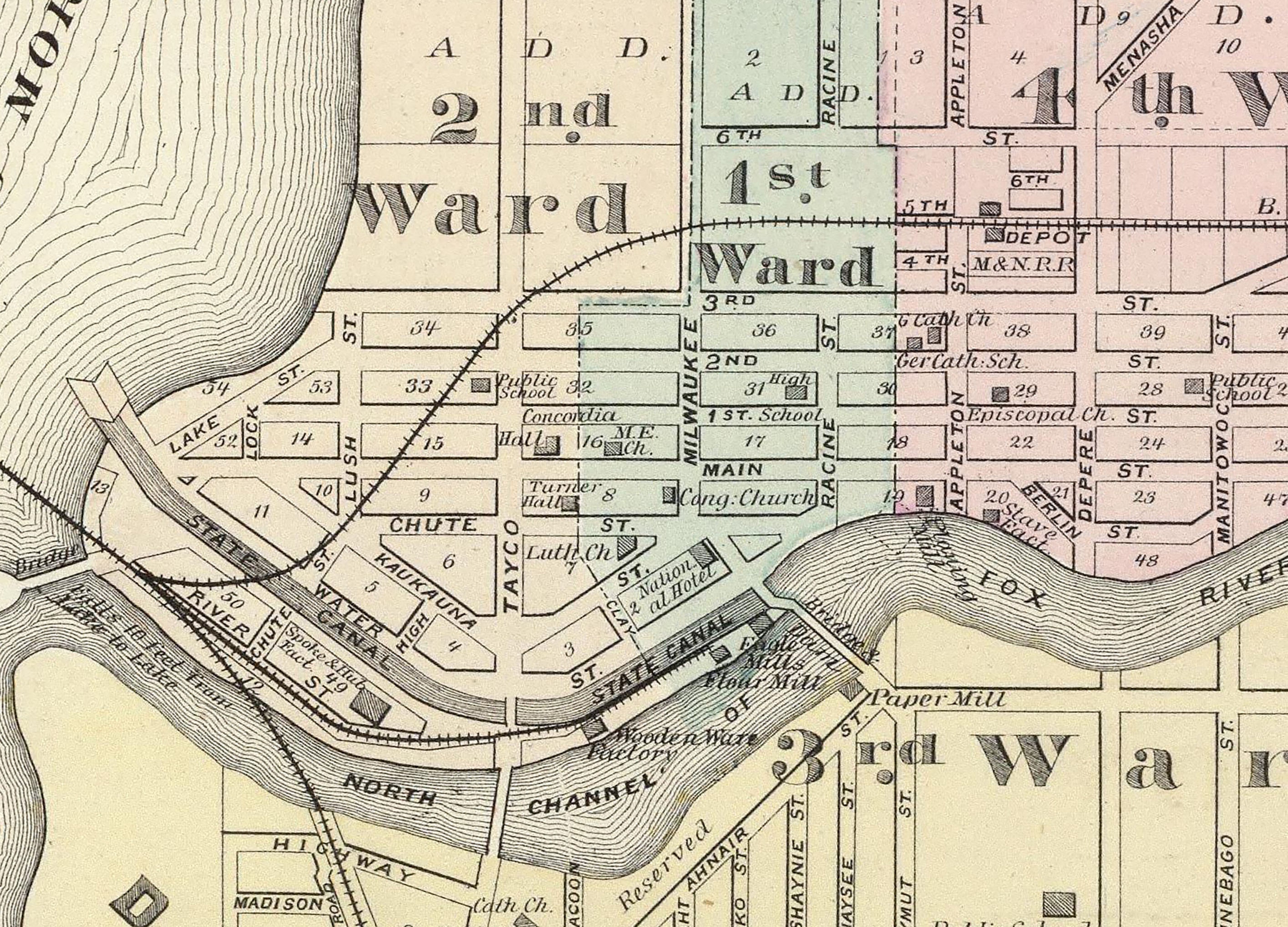 1878 Town Map of Menasha and Neenah Winnebago County Wisconsin - Etsy