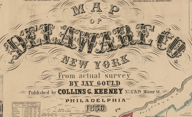 1856 Map of Delaware County New York | Etsy