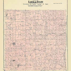1889 Map of Lebanon Township Waupaca County Wisconsin - Etsy