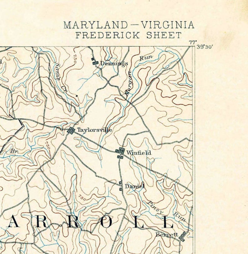 1893 Topo Map of Frederick Maryland Quadrangle - Etsy