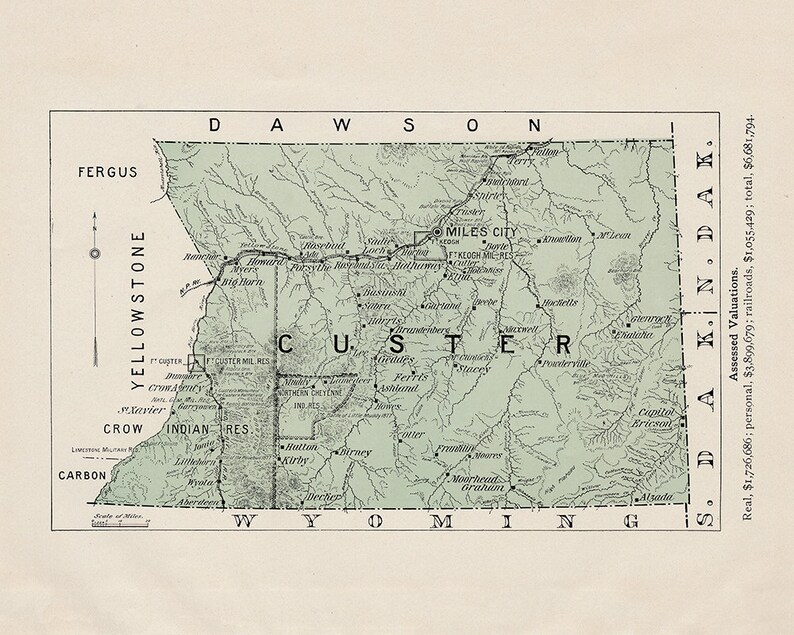 1900 Map of Custer County Montana | Etsy