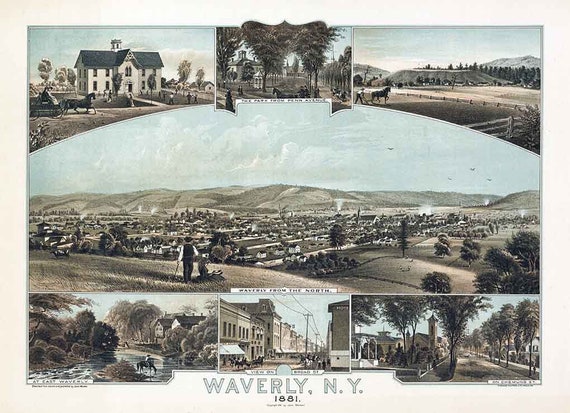1881 Panoramic Map of Waverly New York | Etsy