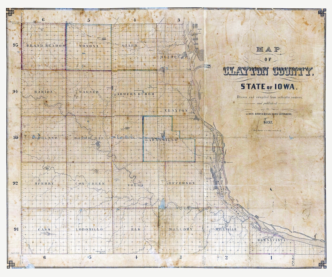 1857 Map of Clayton County Iowa - Etsy