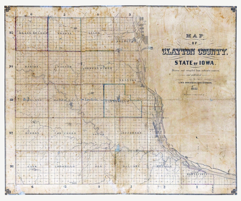 1857 Map of Clayton County Iowa - Etsy