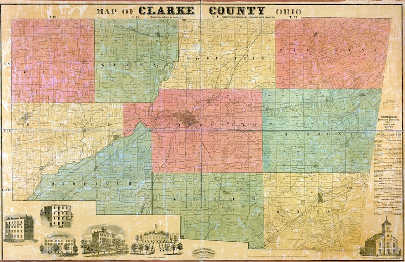 1859 Farm Line Map of Clark County Ohio - Etsy