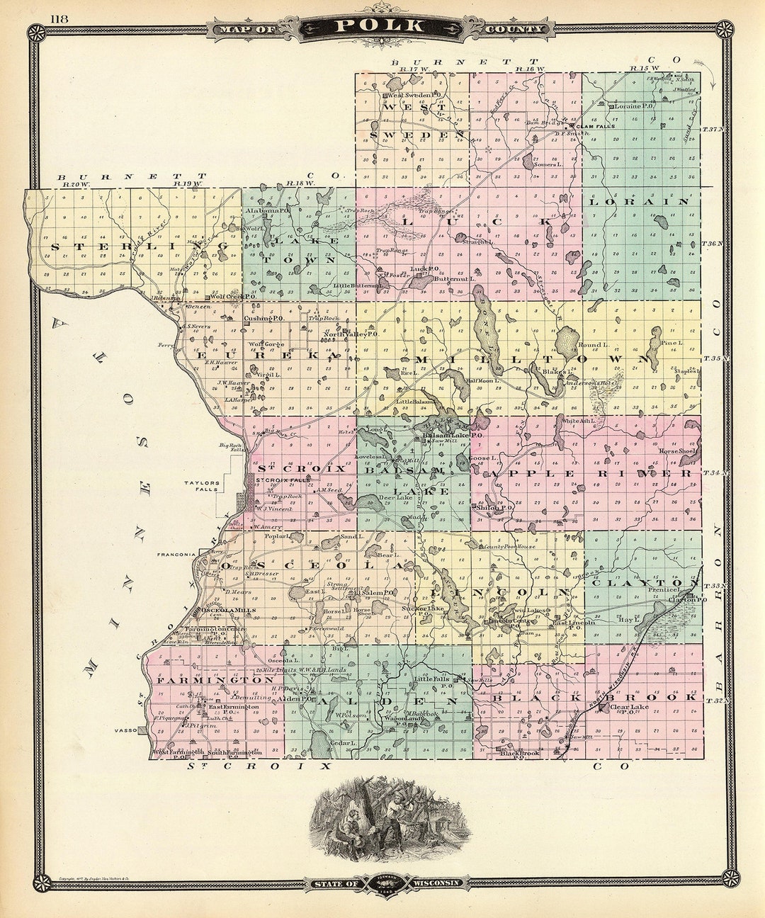 1878 Map of Polk County Wisconsin - Etsy