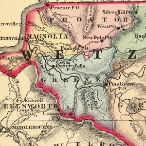 1873 Map of Wetzel Monongalia Marion Doddridge and Harrison County West ...