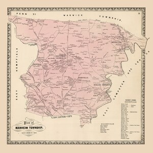 1864 Map of Manheim Township Lancaster County Pennsylvania - Etsy