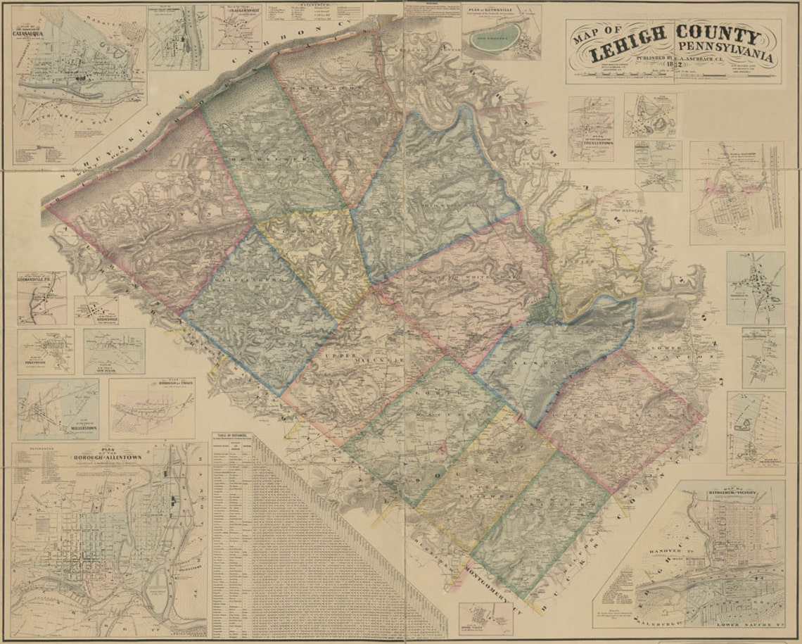1862 Map of Lehigh County PA From Original Surveys Allentown - Etsy