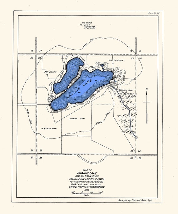 1915 Map Of Prairie Lake Dickinson County Iowa Etsy