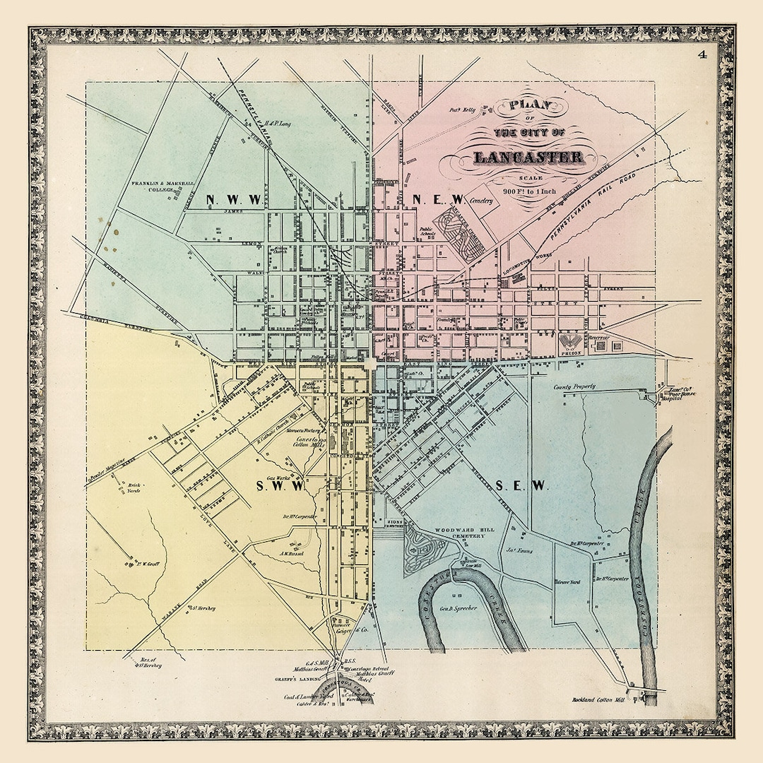 1864 Map of Lancaster Lancaster County Pennsylvania - Etsy