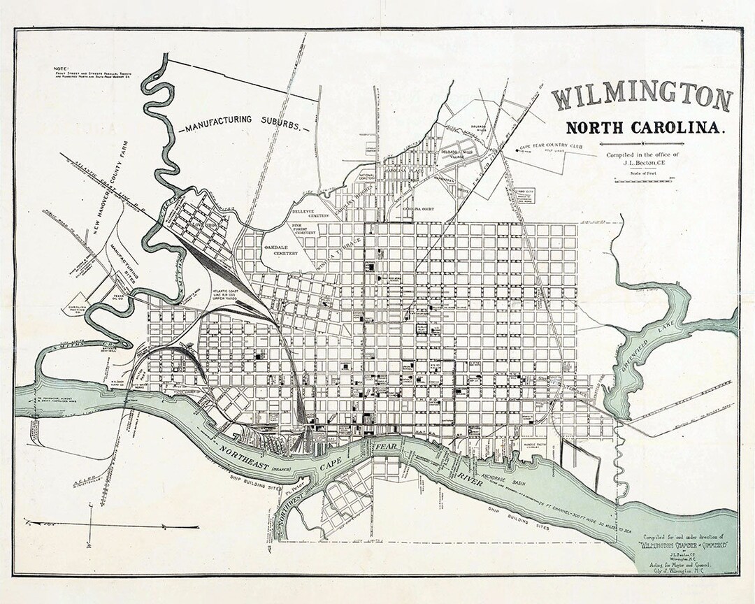 1918 Map of Wilmington North Carolina - Etsy