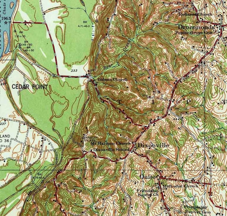 1942 Topo Map of Millington Tennessee Cedar Point Atoka - Etsy