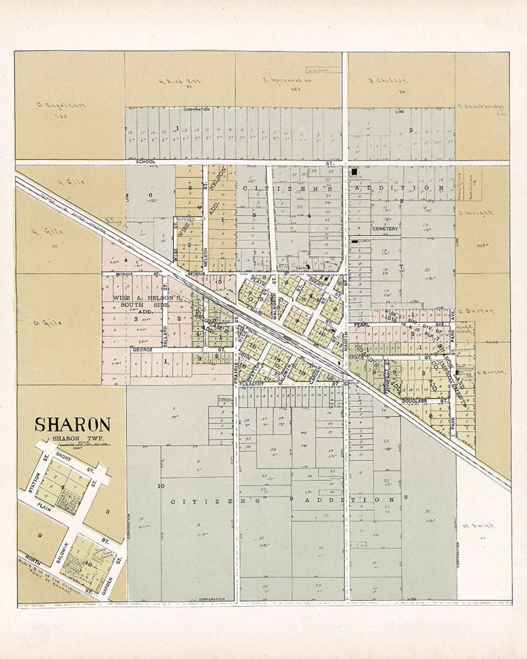1907 Town Map of Sharon Walworth County Wisconsin - Etsy