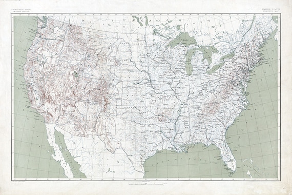 1890 Map of the United States - Etsy