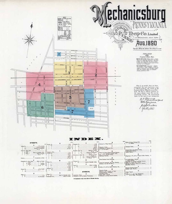 1890 Town Map of Mechanicsburg Cumberland County Pennsylvania | Etsy