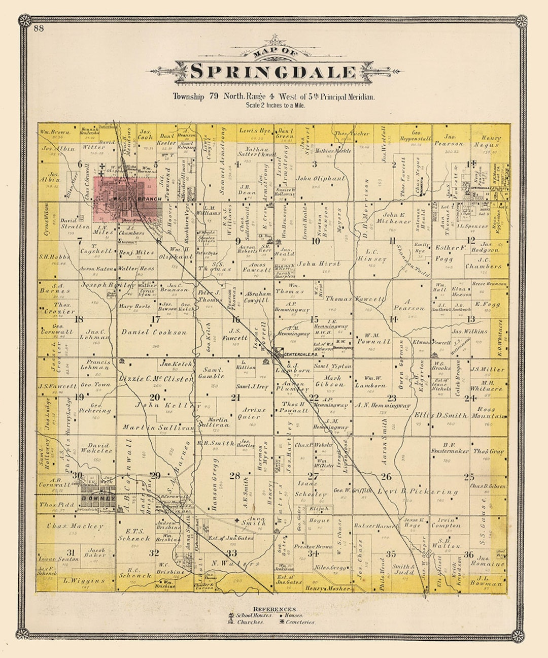 1885 Map of Springdale Township Cedar County Iowa - Etsy