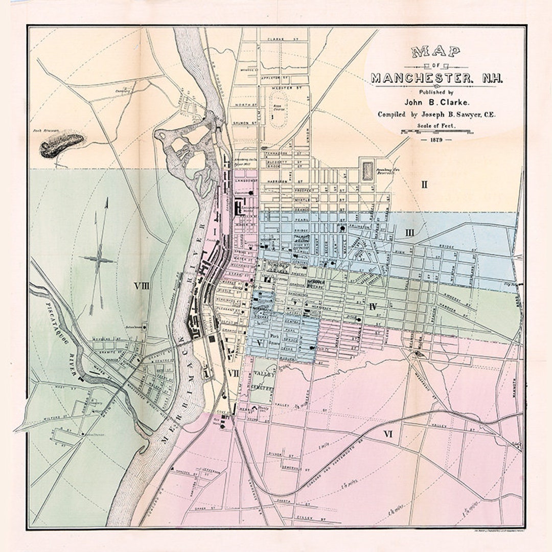 1879 Map of Manchester New Hampshire - Etsy