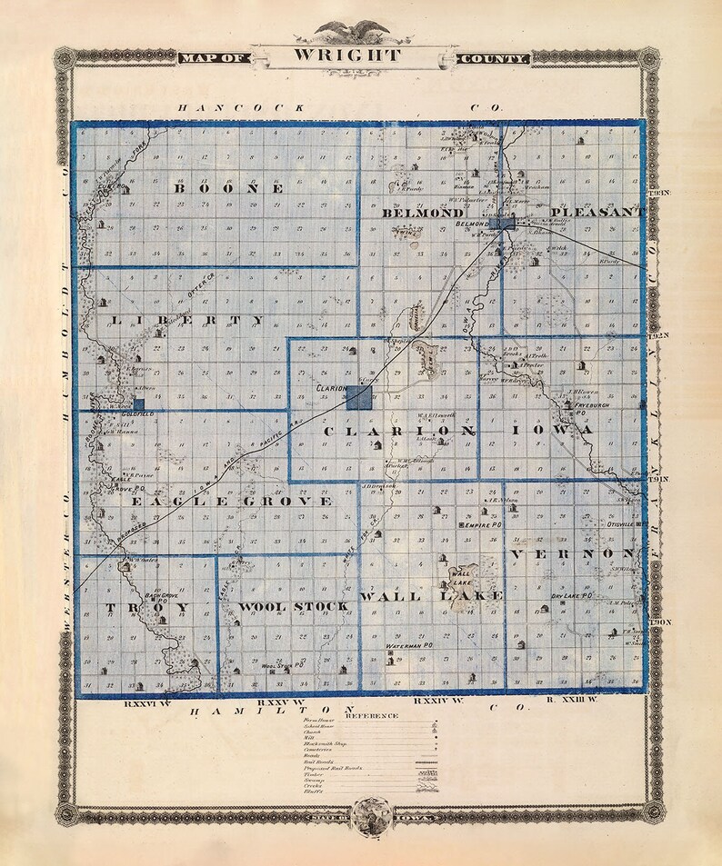 1875 Map of Wright County Iowa - Etsy