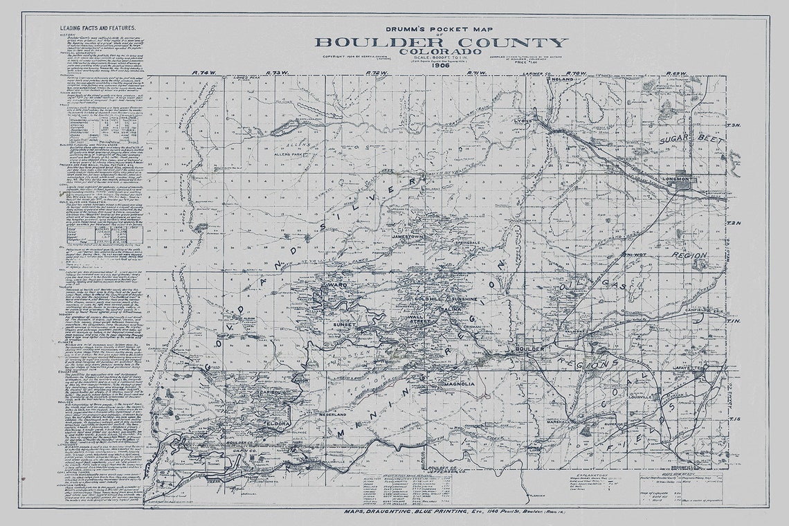 1906 Map of Boulder County Colorado Farms Mines and Oil Wells - Etsy