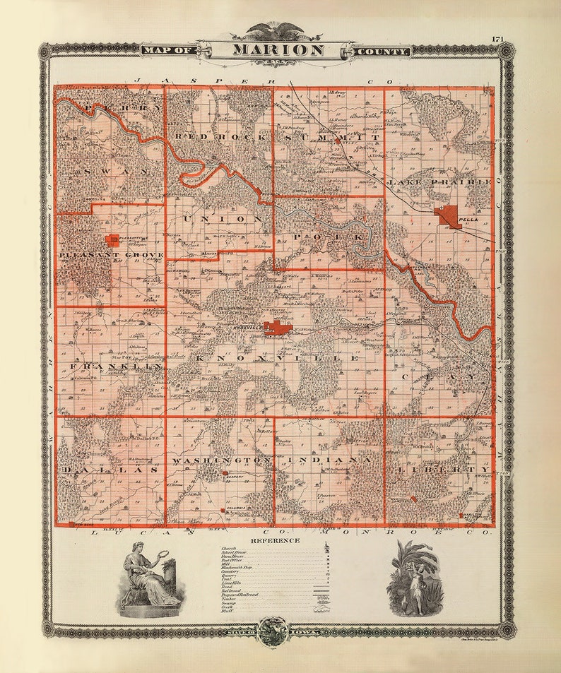 1875 Map of Marion County Iowa - Etsy