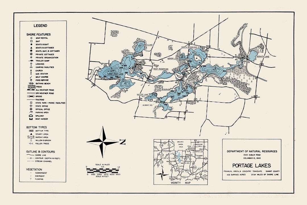 1960 Map of Portage Lakes Summit County Ohio - Etsy