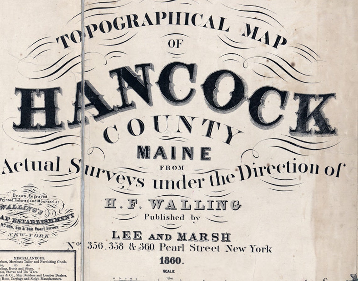 1860 Map of Hancock County Maine Ellsworth Genealogy - Etsy