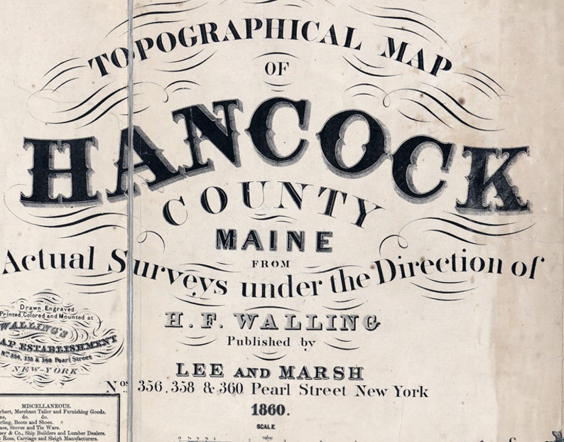 1860 Map of Hancock County Maine Ellsworth Genealogy - Etsy