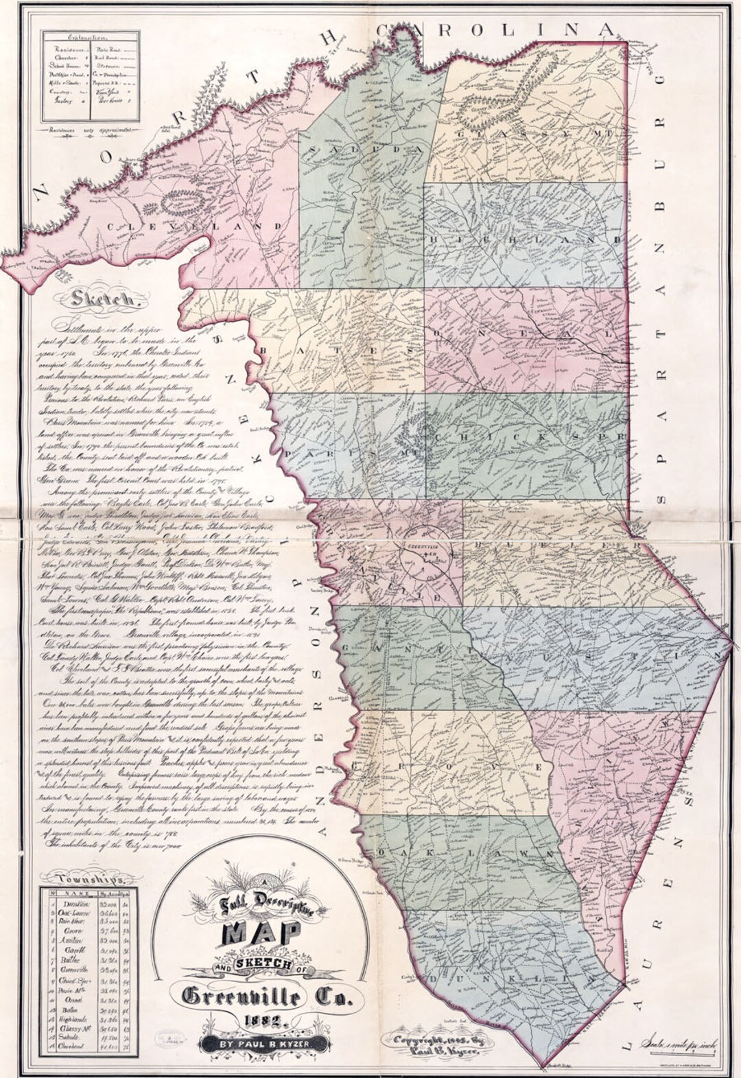 1882 Map of Greenville County South Carolina Family Names - Etsy