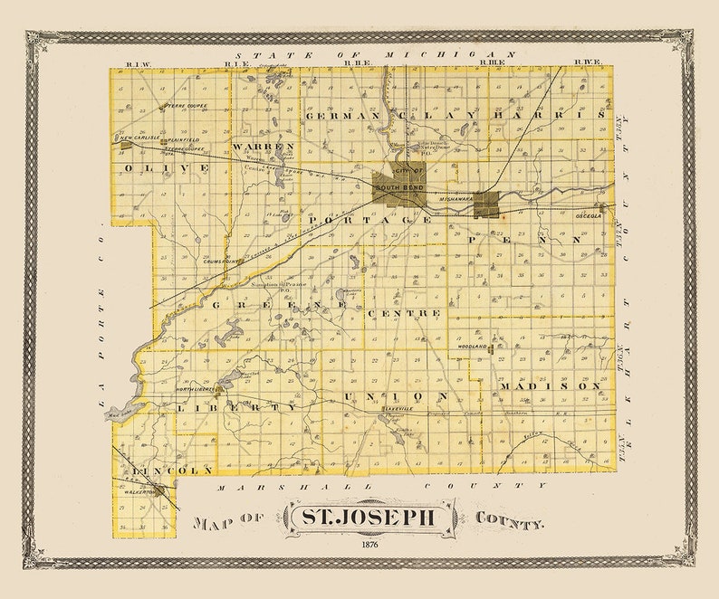 1876 Map of St Joseph County Indiana - Etsy
