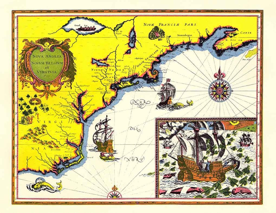 16th Century Map of Virginia America - Etsy