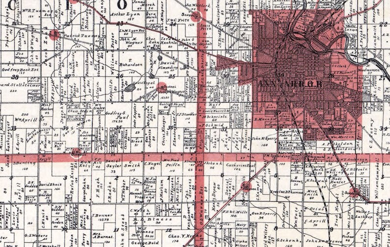 1896 Farm Line Map of Washtenaw County Michigan Ann Arbor | Etsy