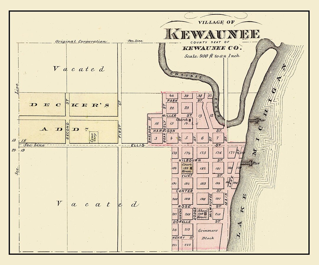 1878 Town Map of Kewaunee Wisconsin - Etsy
