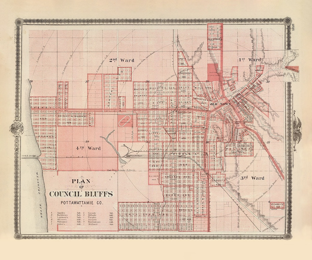 1875 Map of Council Bluffs Pottawattamie County Iowa - Etsy