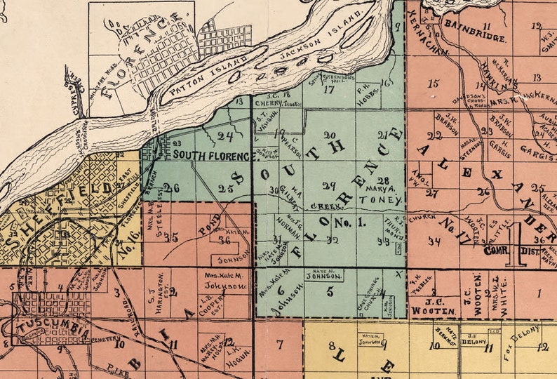 1896 Map of Colbert County Alabama Sheffield - Etsy