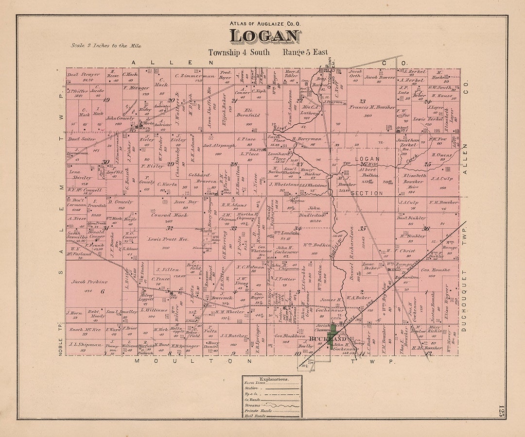 1880 Map of Logan Township Auglaize County Ohio - Etsy