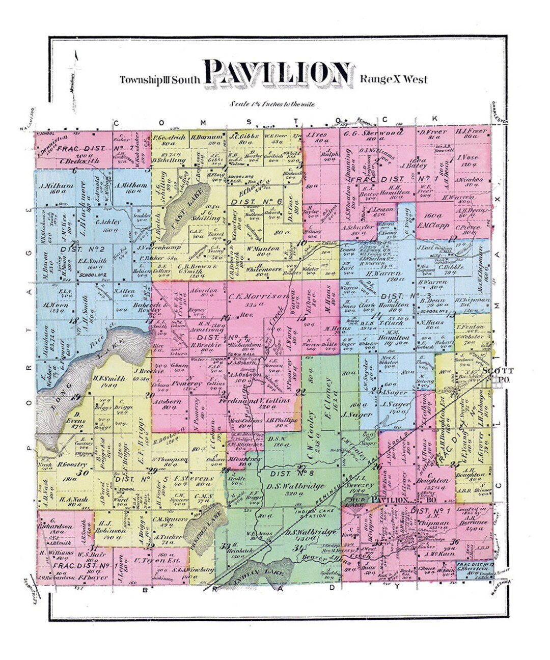 1873 Map of Pavilion Township Kalamazoo County Michigan - Etsy