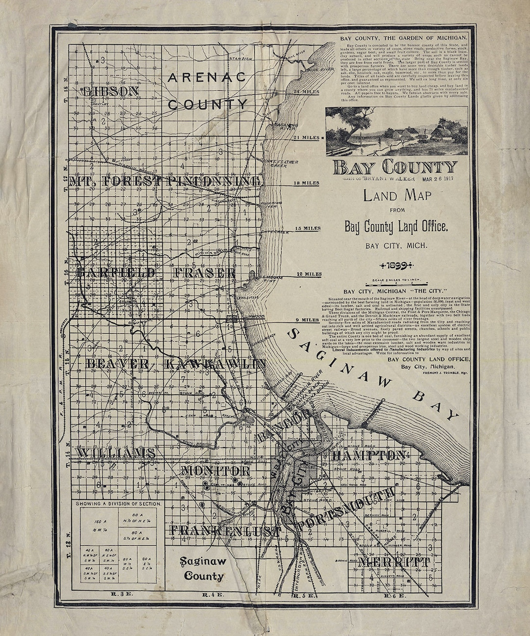 1899 Map of Bay County Michigan - Etsy
