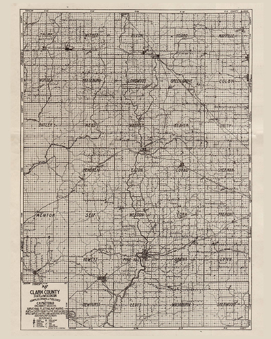 1917 Farm Line Map of Clark County Wisconsin Research Map - Etsy