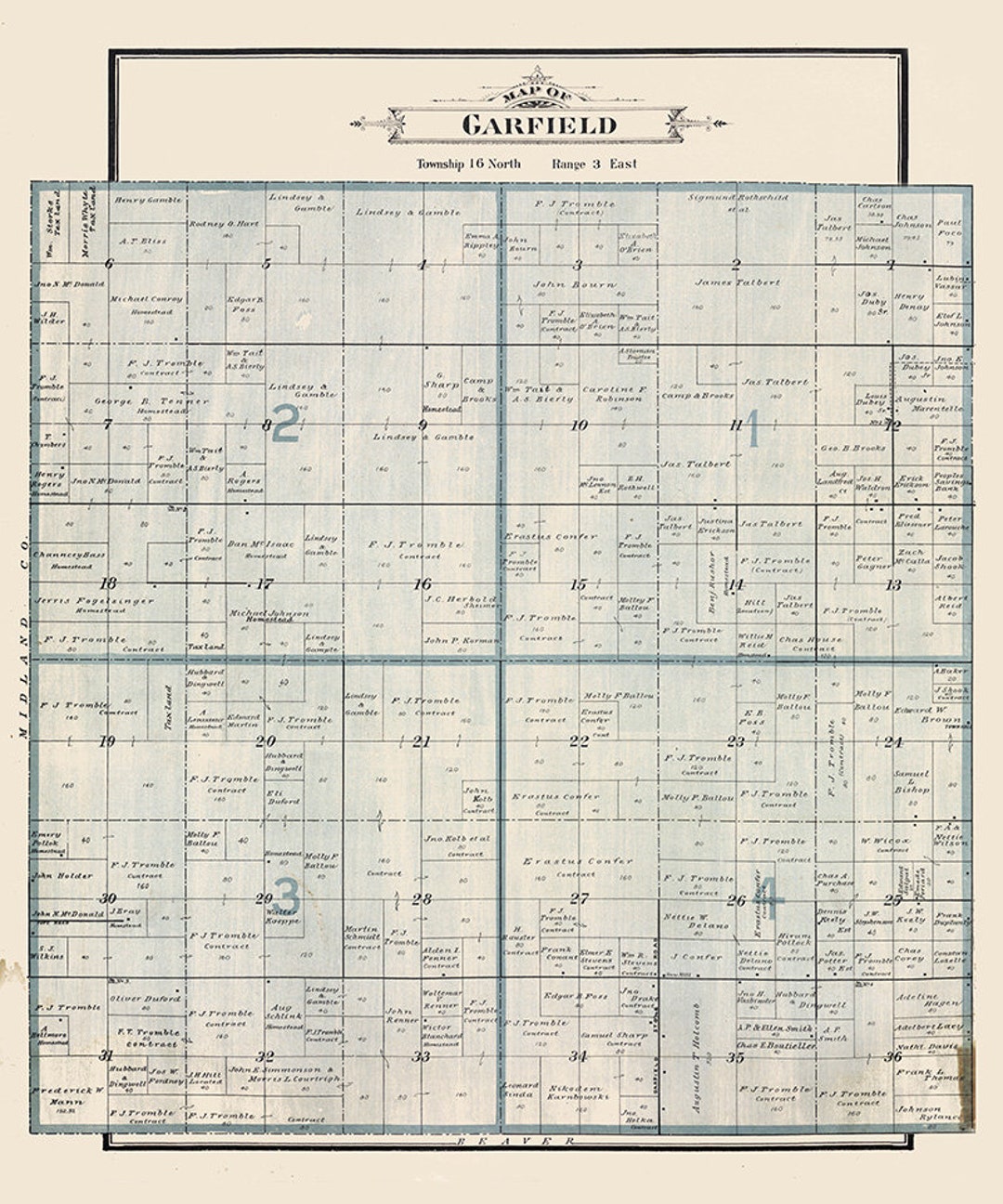 1896 Map of Garfield Township Bay County Michigan - Etsy