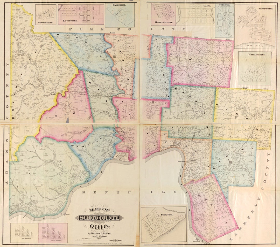 1875 Farm Line Map of Scioto County Ohio Portsmouth - Etsy