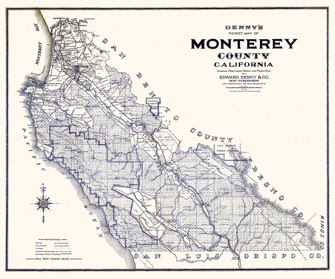1913 Map of Monterey County California - Etsy
