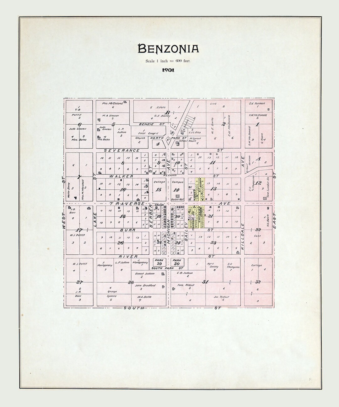 1901 Map of Benzonia Benzie County Michigan - Etsy