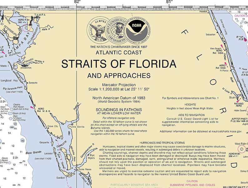 2012 Nautical Map of the Straits of Florida and Bahamas - Etsy