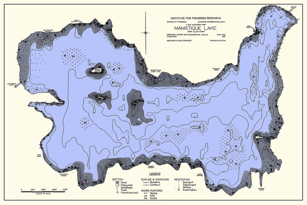 1936 Map of Manistique Lake Mackinac and Luce County Michigan - Etsy